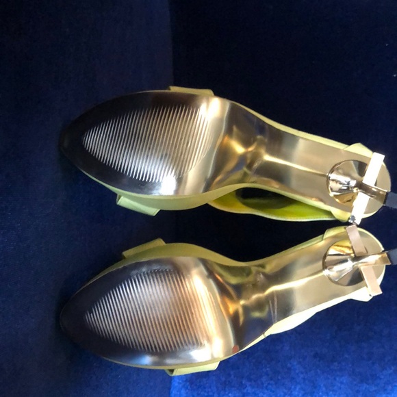 Privileged | Shoes | Size 1 Neon Yellow Platforms With Gold Cross Heel ...